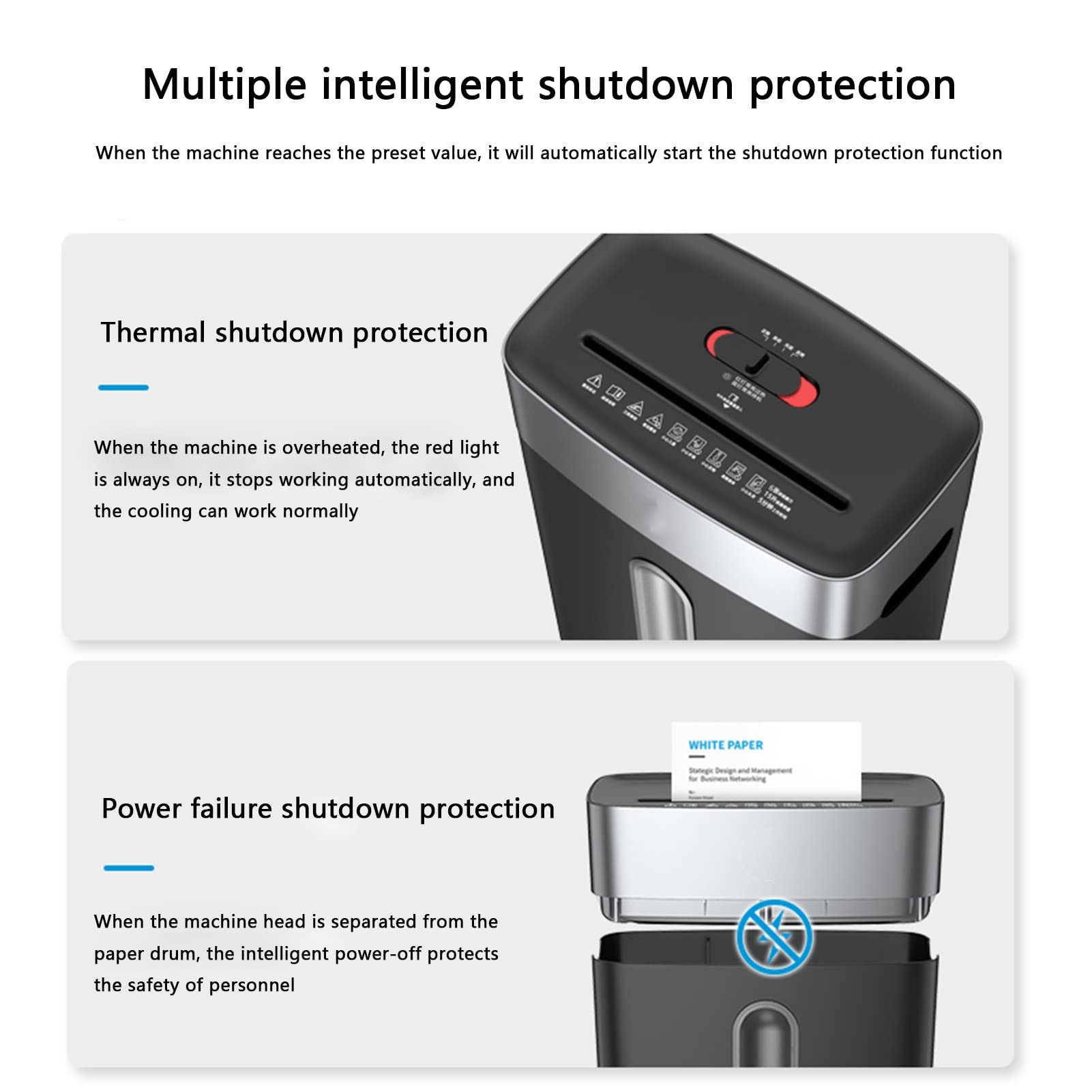 Shredders for Home Office 6-Sheet Cross Cut Shredder Shreds Paper/Credit Card/Staple/Clip Jam Proof Paper Shredder P-4 Security Level (Color : White, Size : 32x19.5x41.6CM)