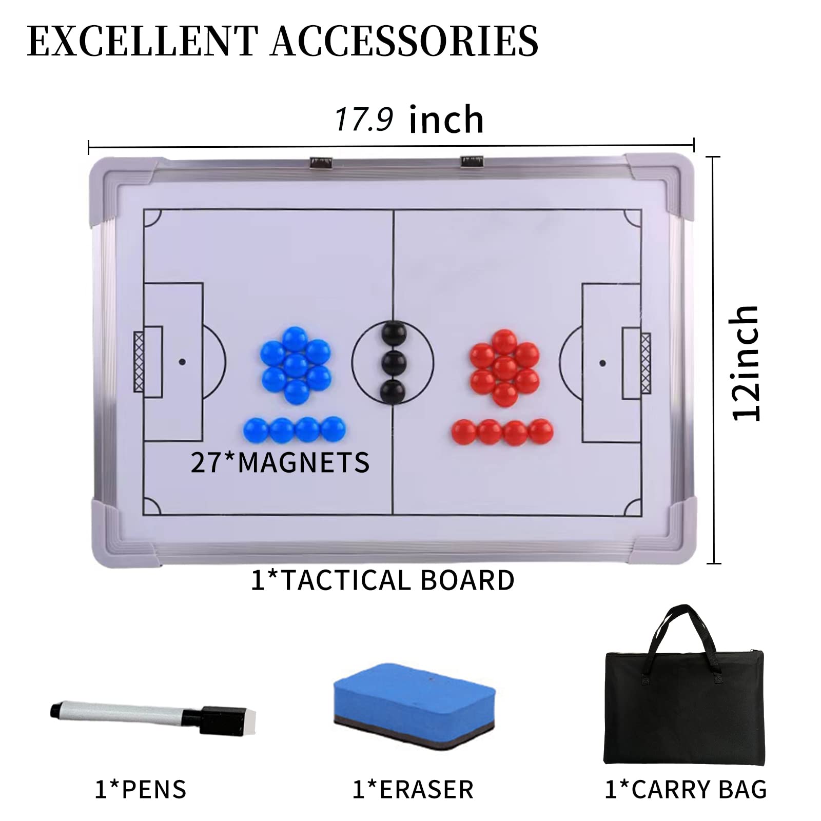 Magnetic Soccer Football Coach Board,Portable Clipboard Tactical Magnetic Board Kit W/Marker Pieces,Pen, Eraser, Storage Bag