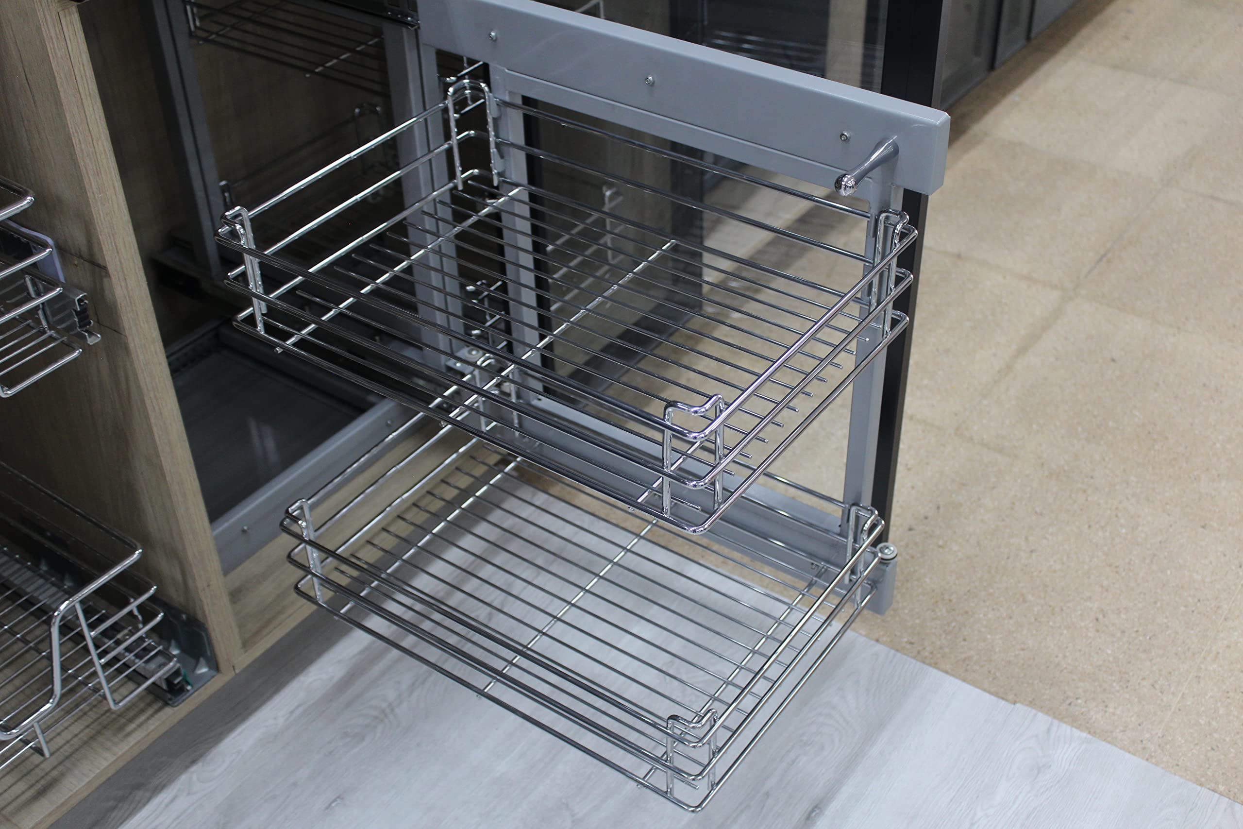 Tuhome Blind Corner Cabinet Organizer Grilled Base Silver X1 UN