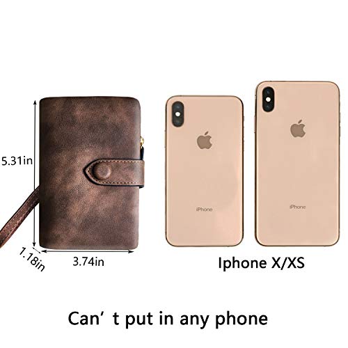 AOXONEL Women's Small Bifold Leather wallet Rfid blocking Ladies Wristlet with Card holder id window Coin Purse (Brown)