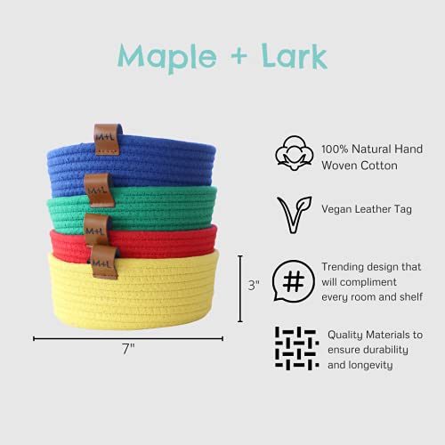 M+L Maple and Lark Woven Cotton Rope Basket, 7 x 3 inch Basket For Toy Storage Household Storage Nursery Bin Playroom Storage Playroom Bin Toy Bin (Primary Set ( Red, Yellow, Green, Blue))