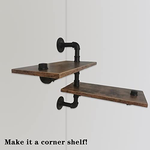 MAIKAILUN 2 Tier Industrial Shelves, Industrial Pipe Shelving, Pipe Corner Shelves with Wood Planks, Floating Shelves Wall Mounted, Retro Rustic Industrial Shelf for Bar Kitchen Living Room