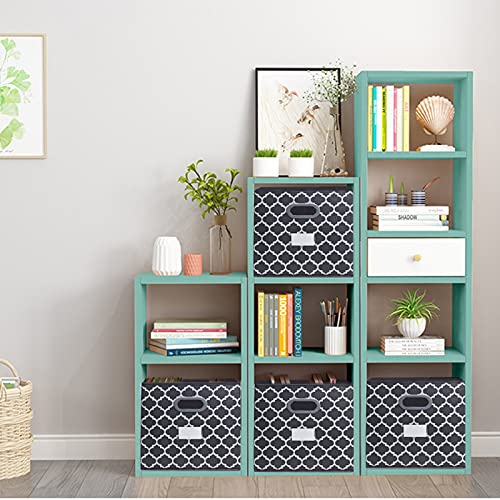 homyfort Cube Storage Organizer Bins 13x13 - Fabric Storage Cubes Bin Foldable Baskets Square Box with Labels and Dual Plastic Handles for Shelf, Nursery, Cabinet, Clothes, Toys, Set of 4 (Grey)