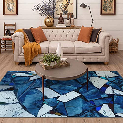 Area Runner Rug Non-Slip Throw Rugs Blue and Gray Tone Marble Stone Texture for Background Marble Floor or Carpet Playmat Yoga Indoor Floor Carpet Patio Door Mat for Living Room Home Decor