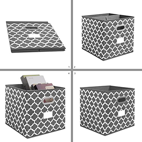 homyfort Cube Storage Organizer Bins 13x13 - Fabric Storage Cubes Bin Foldable Baskets Square Box with Labels and Dual Plastic Handles for Shelf, Nursery, Cabinet, Clothes, Toys, Set of 4 (Grey)