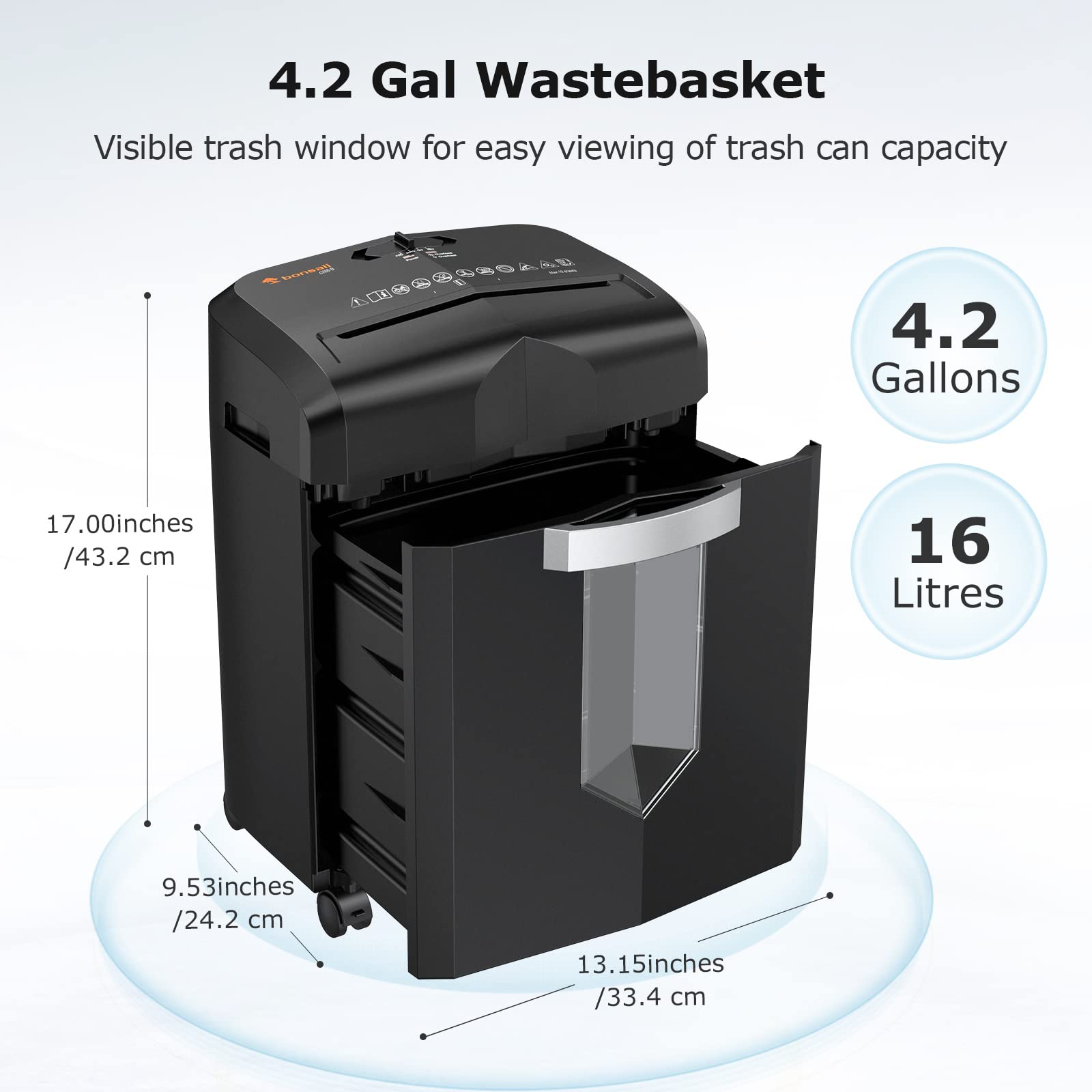 bonsaii 12-Sheet Micro Cut Shredders for Home Office, 60 Minute P-4 Security Level Paper Shredder for CD, Credit Card, Mails, Staple, Clip, with Jam-Proof System & 4.2 Gal Pullout Bin C266-B