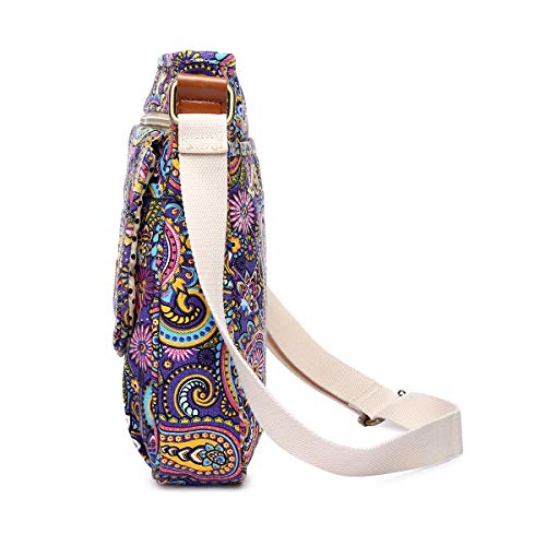 Malirona Canvas Crossbody Bags for Women Travel Messenger Purse Shoulder Bag Satchel Floral Pattern (Purple Flower)