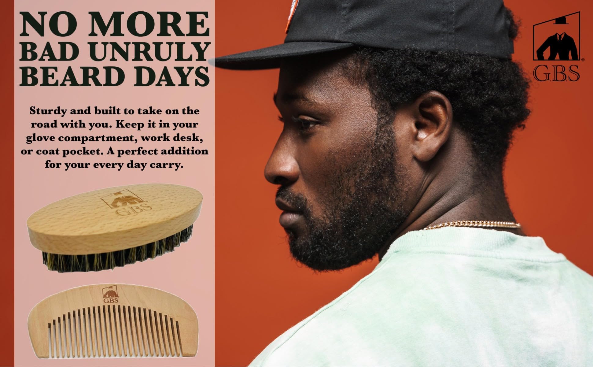 G.B.S Men's Oval Wood Handle Boar Bristle Brush, Beard Comb, Wooden beard comb, Ideal Choice for Men- Professional beard brush for super-stylish beard