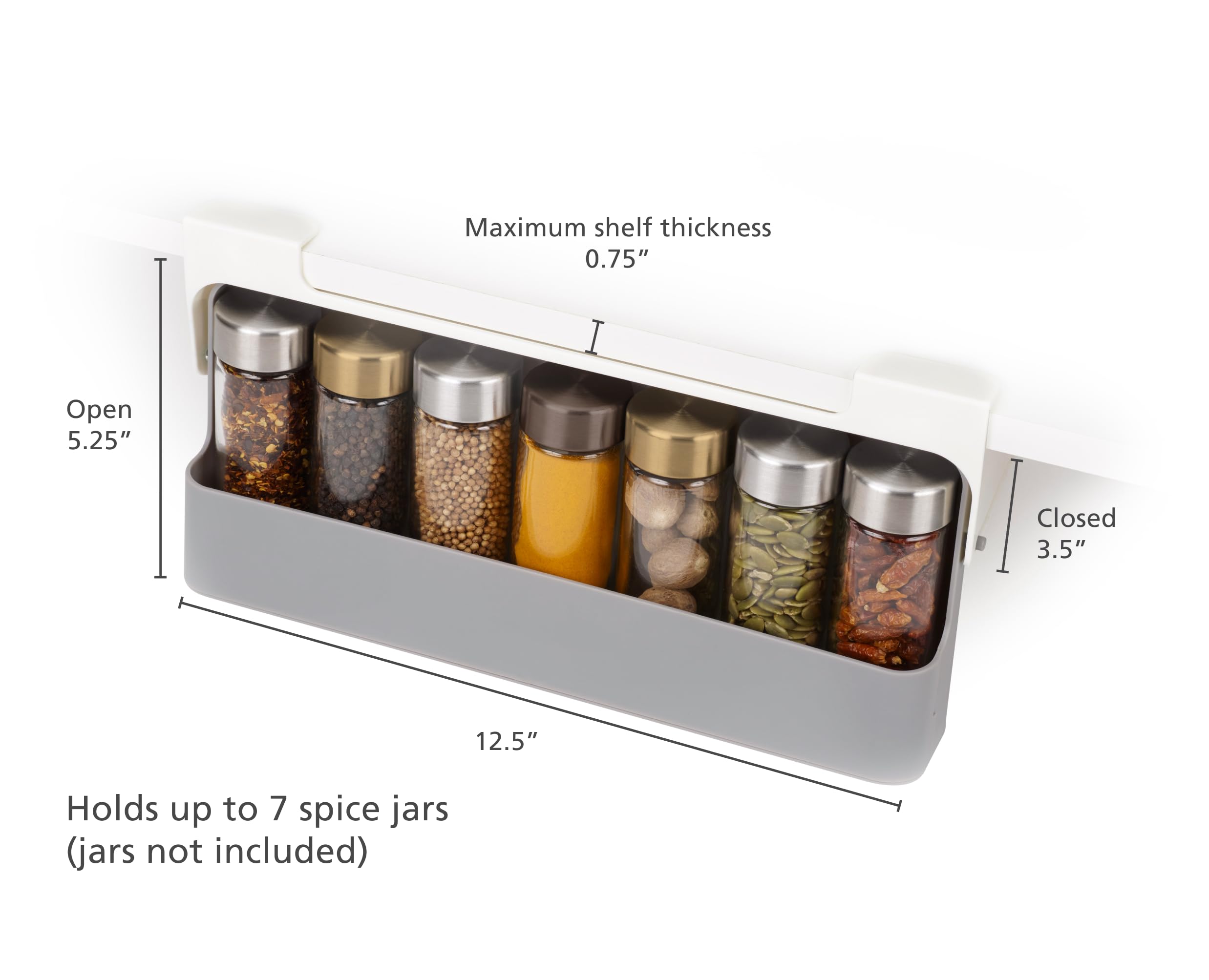 Joseph Joseph CupboardStore Spice Organizer 3M Tape Under-Shelf Pull Out Drawer Storage for Cabinet, One-size, Gray/White