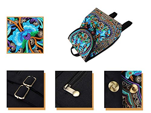 MAZEXY Handmade Embroidered Backpack for Women, Boho Shoulder Bag Vintage Ethnic Flower Cross-body Bag (Blue)