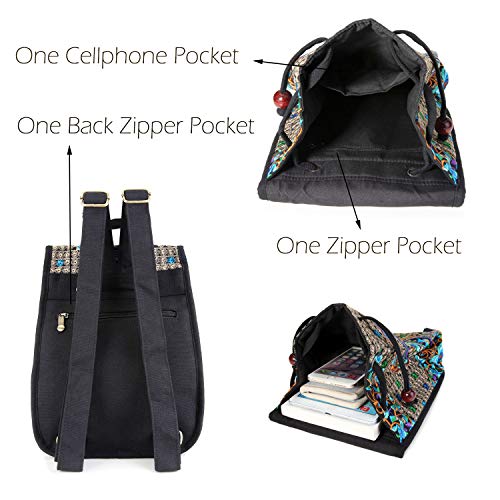 MAZEXY Handmade Embroidered Backpack for Women, Boho Shoulder Bag Vintage Ethnic Flower Cross-body Bag (Blue)