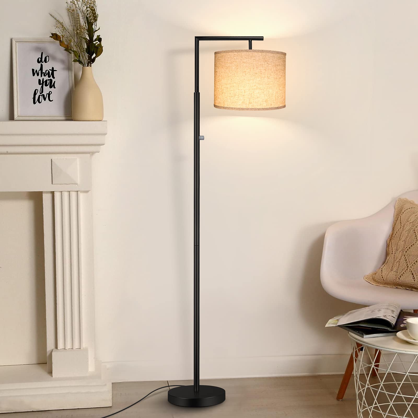 ROTTOGOON Dimmable Floor Lamp, 4 Color Temperatures Standing Lamp with Remote Control & Rotary Switch, Tall Pole Floor Lamp for Living Room, Bedroom, Study Room, Office, 9W LED Bulb Included - Black