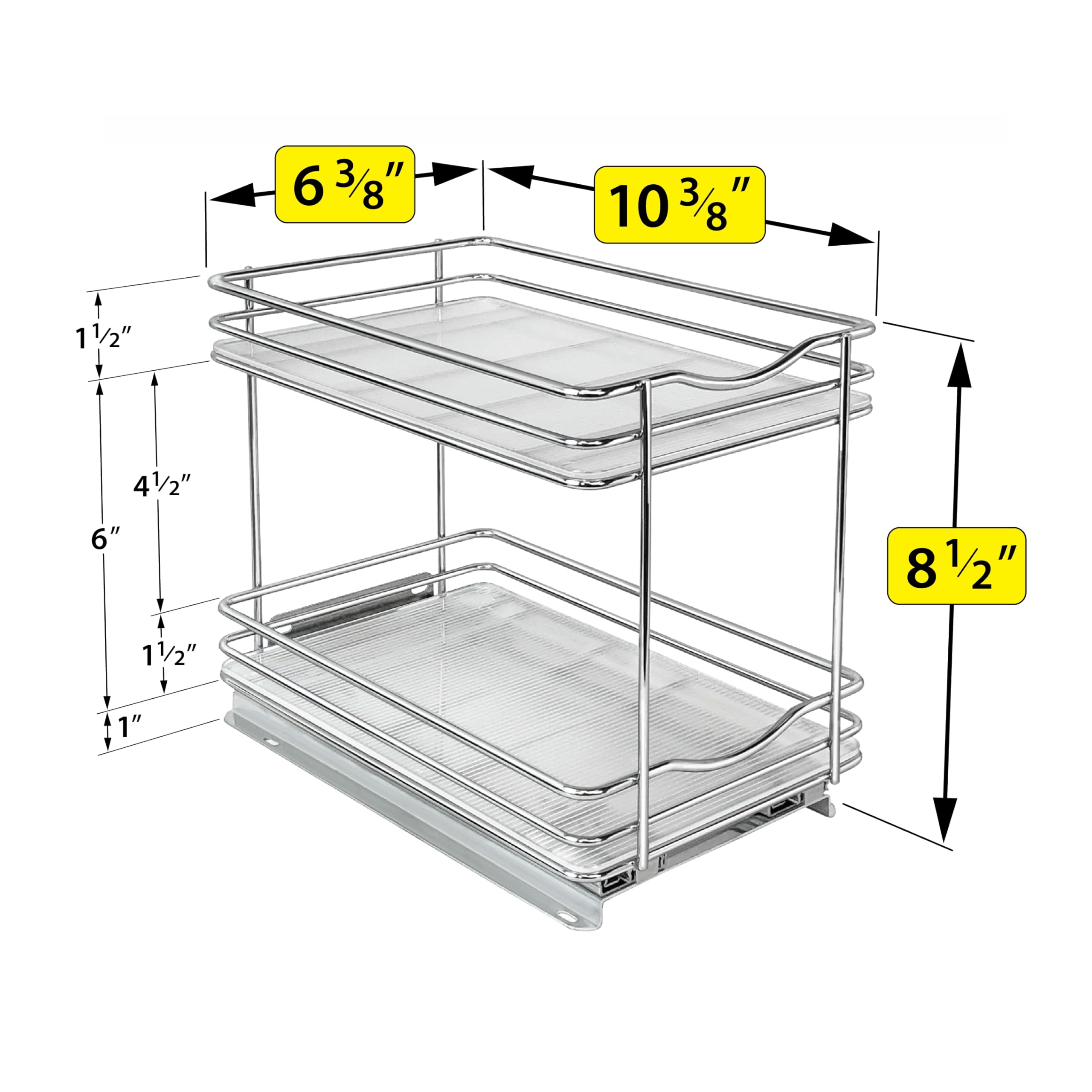LYNK PROFESSIONAL® Pull Out Spice Rack Organizer for Inside Kitchen Cabinets - 6-1/4 inch Wide - Slide Out Drawer – Chrome Sliding Spice Cabinet Organization Shelf Racks - 2 Tier