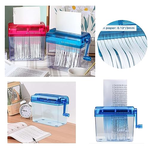 Manual Paper Shredder Mini Hand Shredder Portable,Paper Shredder for Office Home, Mini Portable Paper Shredder Documents Paper Cutting Tool (Blue)