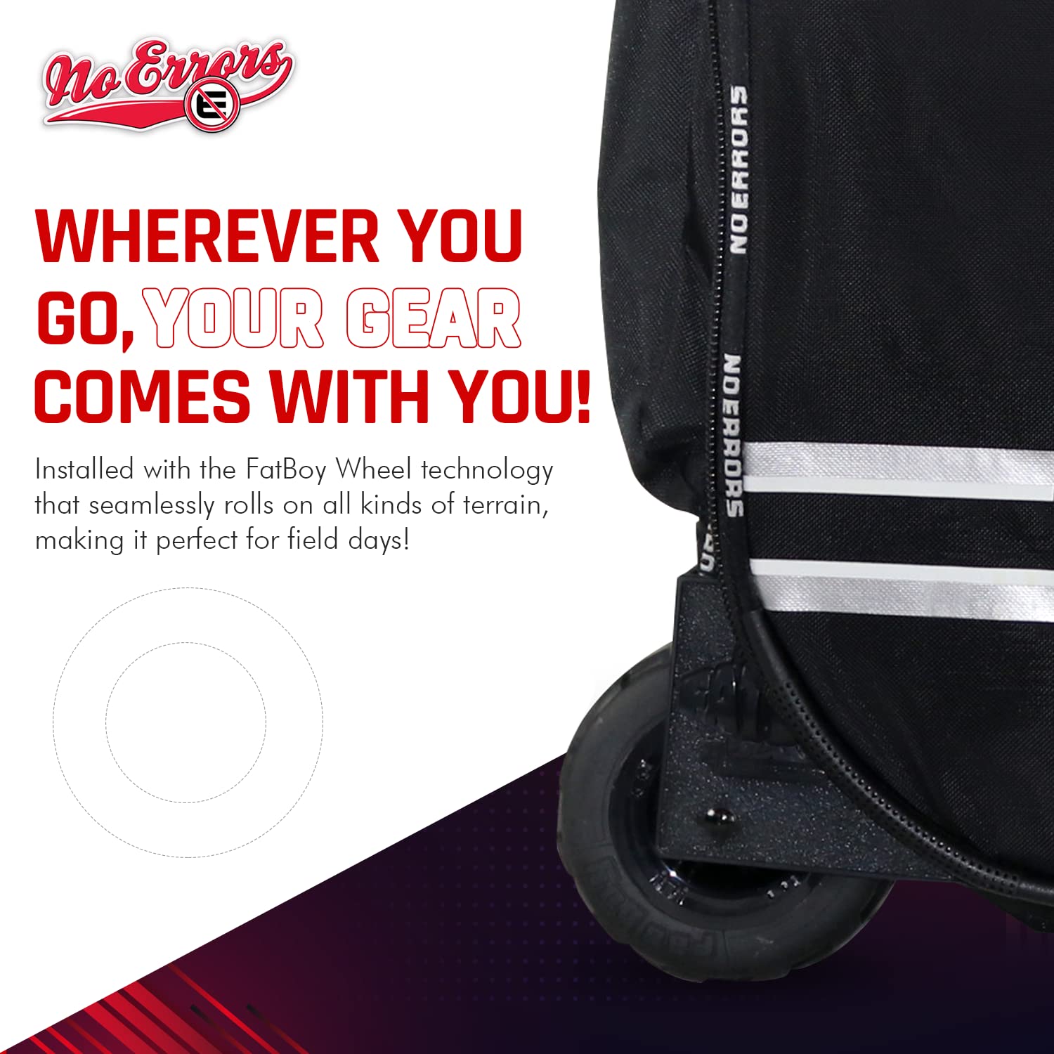 No Errors Ball Boy XL Coaches Wheel Bag - Heavy duty baseball equipment bag with wheels - Holds Two 6 Gallon Ball Buckets - Baseball and Softball Equipment Rolling Bag - Designed for Coaches(Graphite)