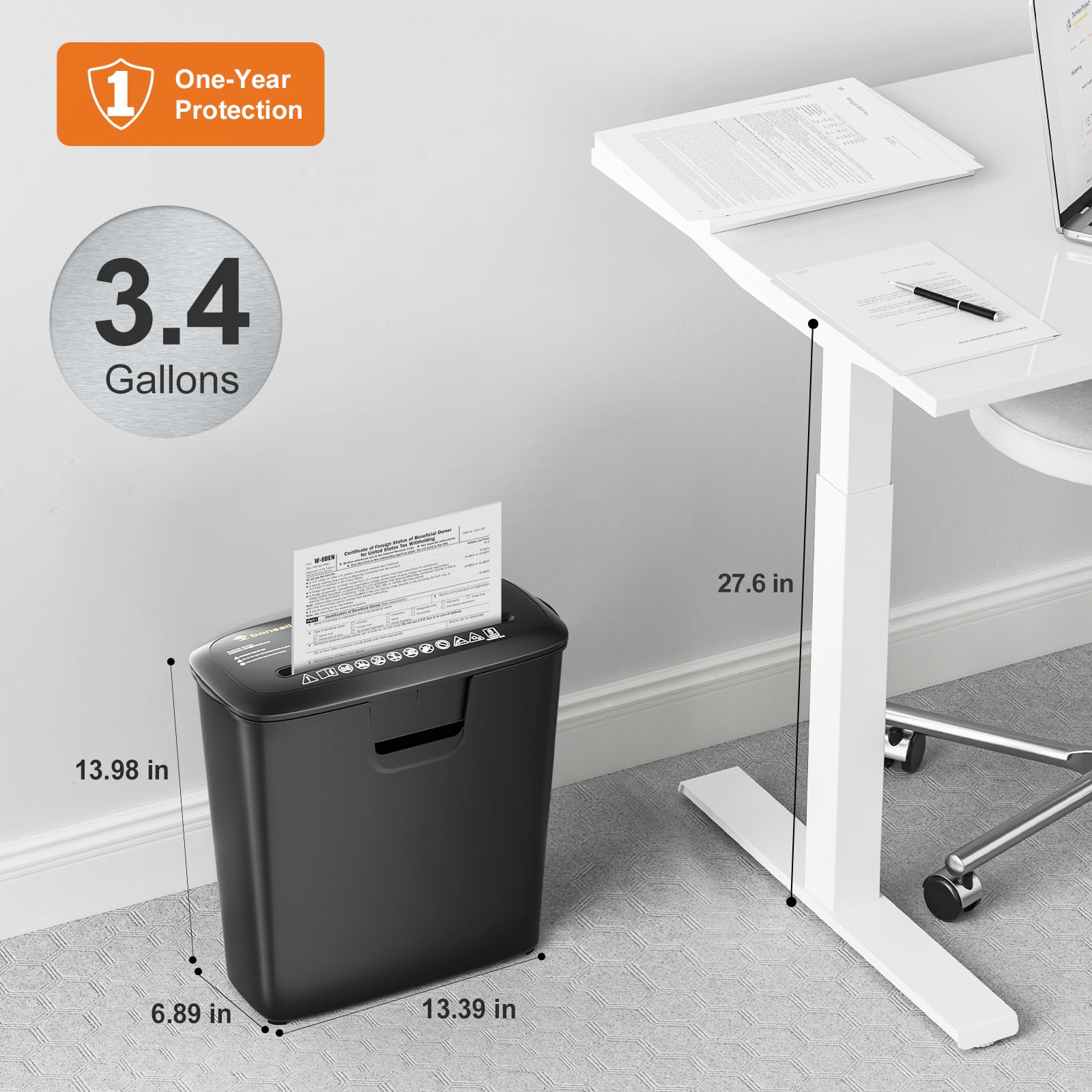 Bonsaii Paper Shredder for Home Use, 8-Sheet StripCut Home Office Shredder, CD/Credit Card Shredder Machine with Overheat Protection, 3.4 Gallons Wastebasket