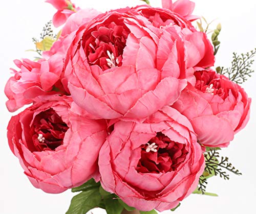 Duovlo Springs Flowers Artificial Silk Peony Bouquets Wedding Home Decoration,Pack of 1 (Spring Pink)