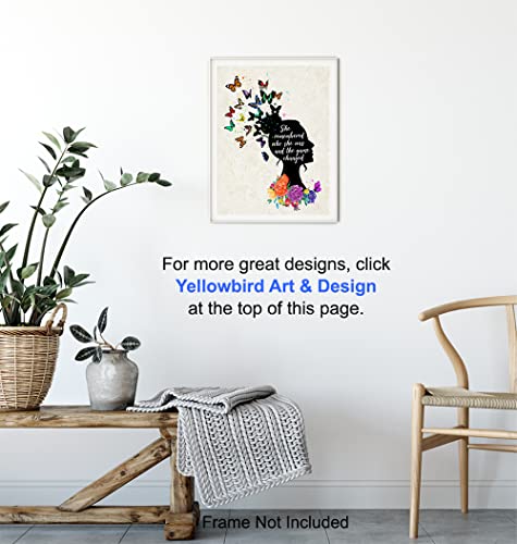 She Remembered Who She Was and The Game Changed Wall Art Poster 11x14 - Uplifting Inspirational Positive Quotes - Motivational Encouragement Gifts for Women, Girls Room, Bedroom - Butterfly Wall Decor