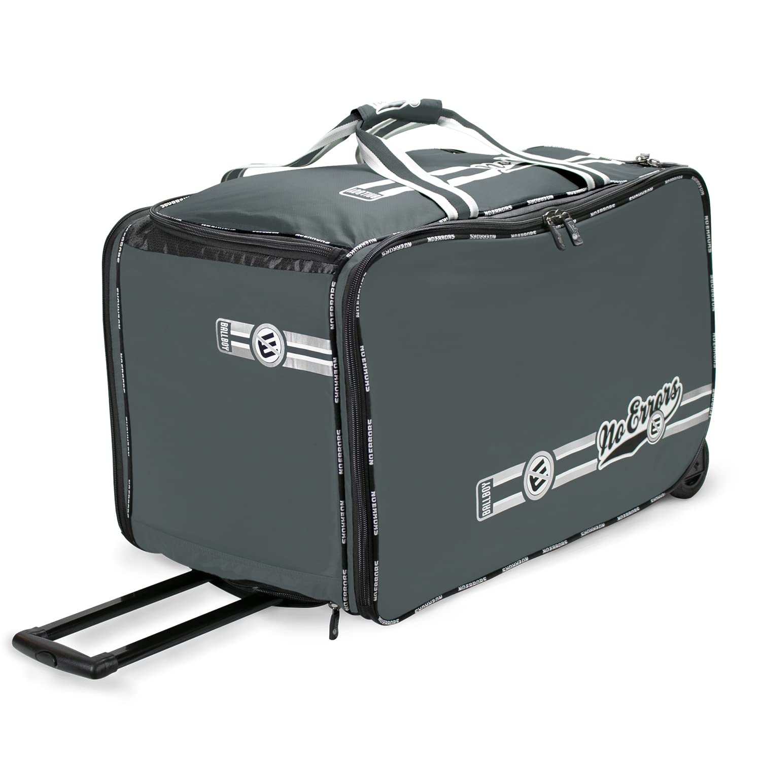 No Errors Ball Boy XL Coaches Wheel Bag - Heavy duty baseball equipment bag with wheels - Holds Two 6 Gallon Ball Buckets - Baseball and Softball Equipment Rolling Bag - Designed for Coaches(Graphite)