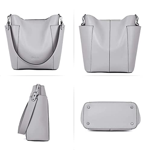 BOSTANTEN Leather Bucket Handbag Designer Hobo Shoulder Handbags Set with Clutch Purses Bundle with Leather Wallets for Women RFID Blocking Zip Around Credit Card Holder
