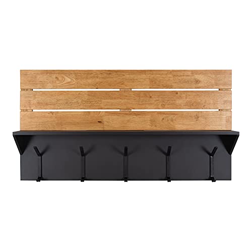 Kate and Laurel Samuels Farmhouse 5-Hook Wall Shelf, 42 x 5 x 22, Rustic Brown and Black, Decorative Wall Storage