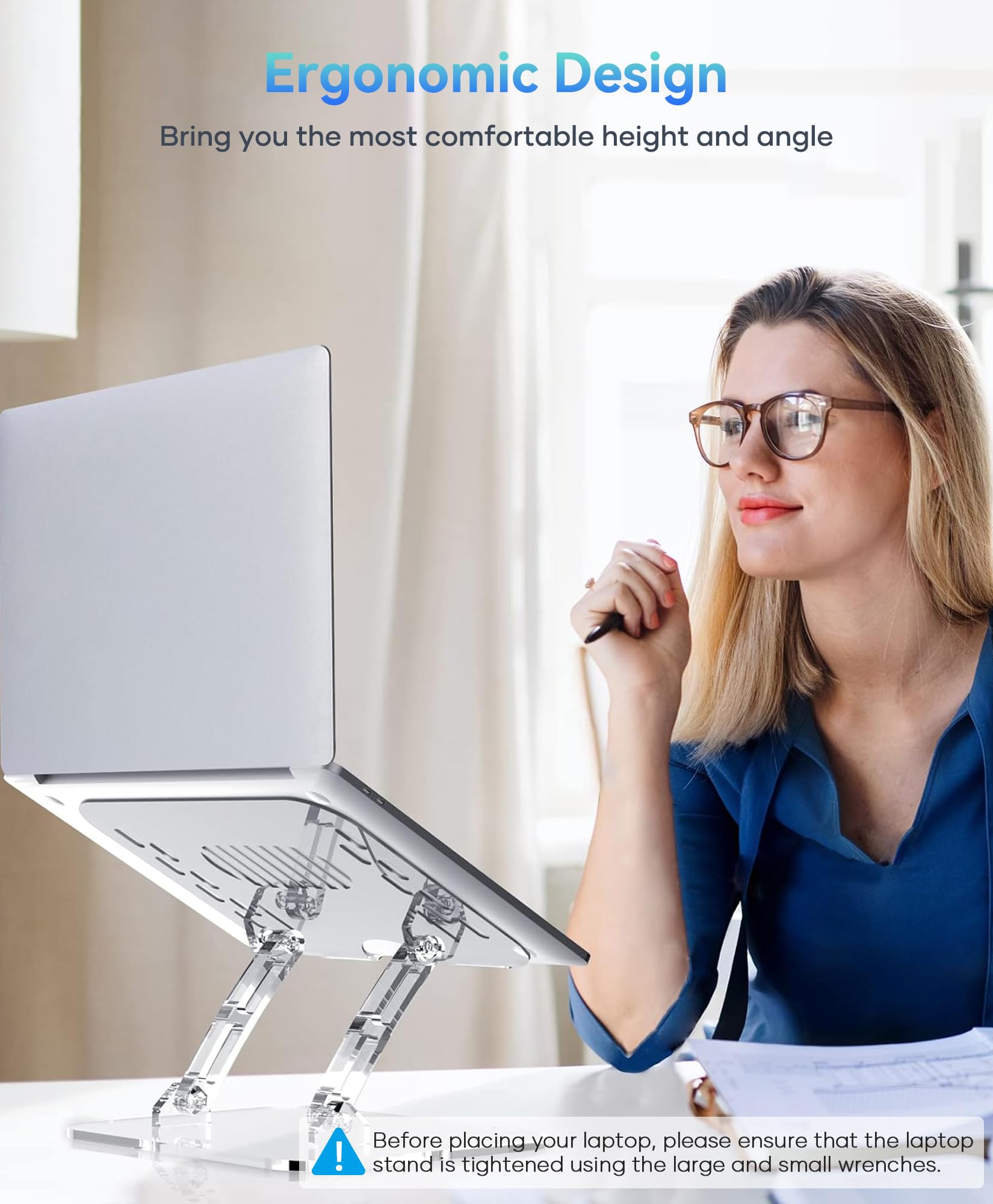 Lpoake 𝟮𝟬𝟮𝟯 𝗨𝗽𝗴𝗿𝗮𝗱𝗲𝗱 Acrylic Laptop Stand for Desk Clear Laptop Riser Adjustable Height White Computer Stand for Laptop Compatible with 10 to 15.6 Inches Laptops(Transparent)