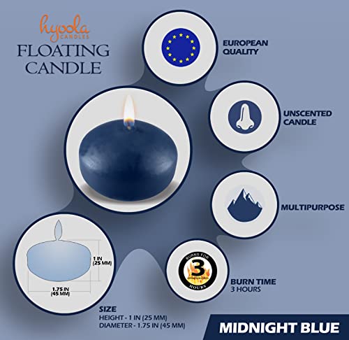 Hyoola Premium Midnight Blue Floating Candles 1.75 Inch - 3 Hour Burn Time - Made in Europe - 20 Pack