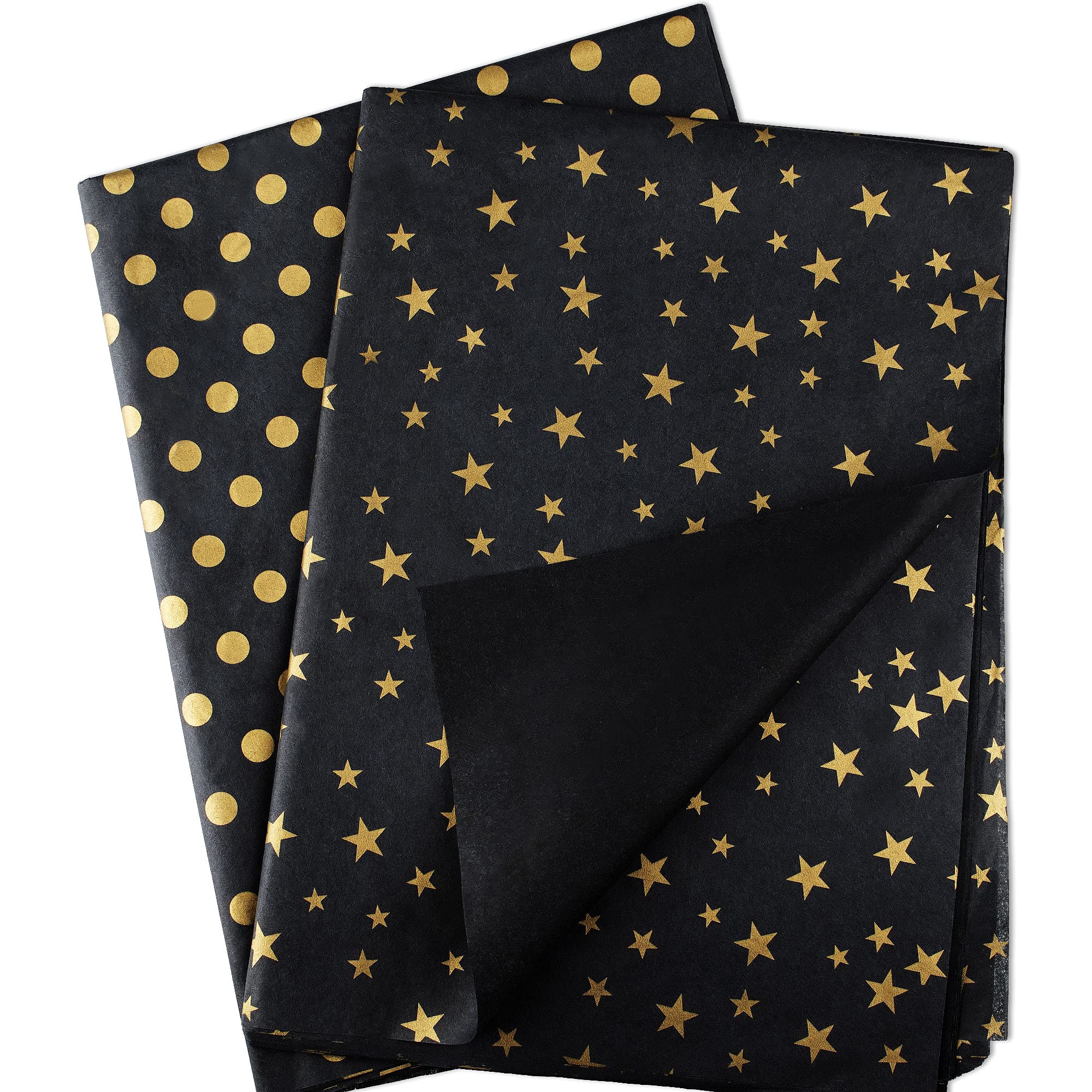 MR FIVE 60 Sheets Black and Gold Tissue Paper Bulk,20" x 14",Black Tissue Paper for Gift Bags,DIY and Crafts,Gold Star Gold Polka Dot Gift Tissue Paper for Graduation,Birthday,Holiday