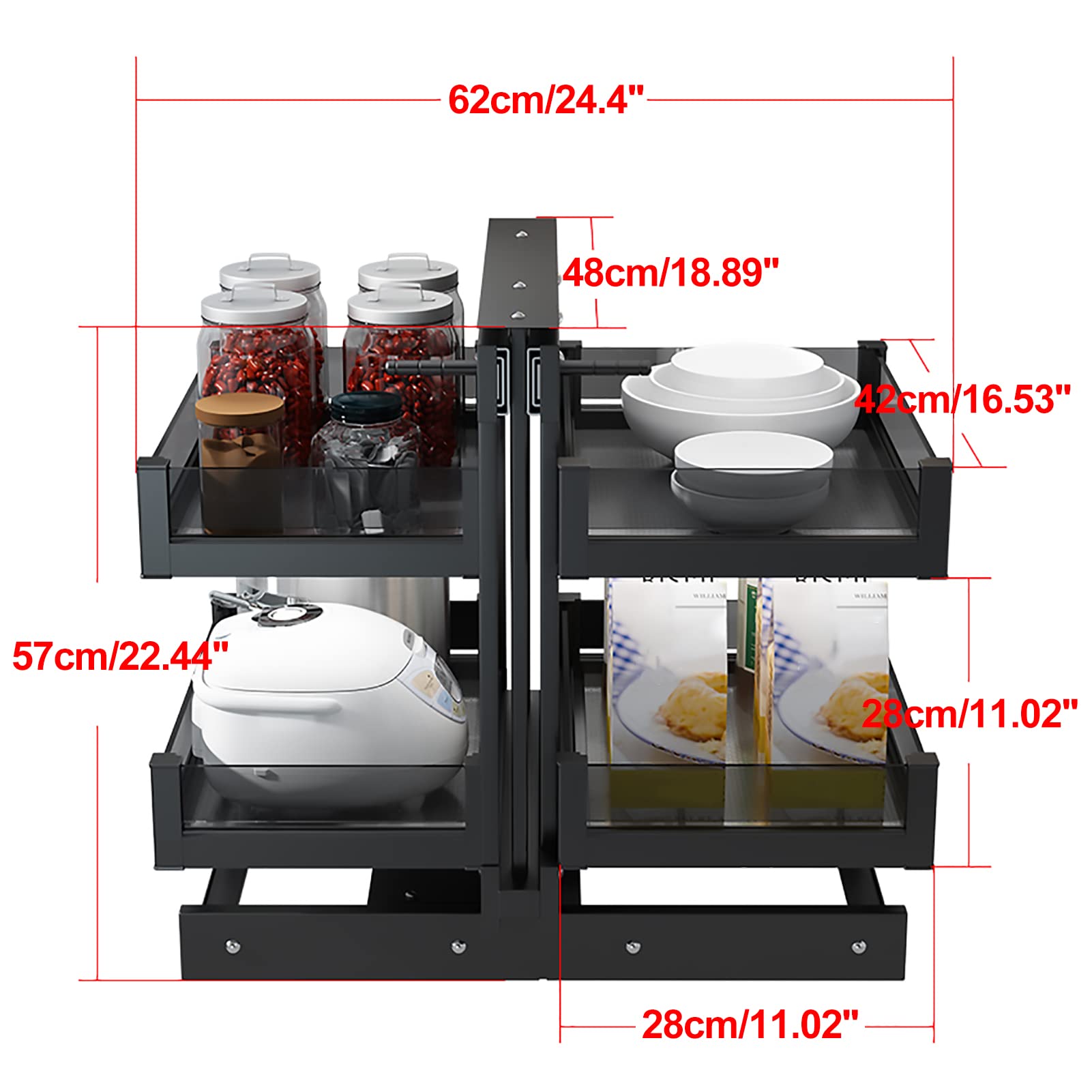 FYFUSATC Kitchen Blind Corner Pull Out Shelf Stainless Steel Bottom Plate Spice Rack Heavy Duty Cabinet Pull Out Storage Organizer Cans, Jars, Canisters, Pots, Pans, for Cabinet of ≥ 15 Inch Opening