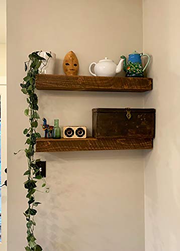 Joel's Antiques & Reclaimed Decor 2" x 8" Rustic/Contemporary, Mountable Floating Shelf (Medium Brown, 24" Set of Two)
