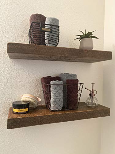 Joel's Antiques & Reclaimed Decor 2" x 8" Rustic/Contemporary, Mountable Floating Shelf (Medium Brown, 24" Set of Two)