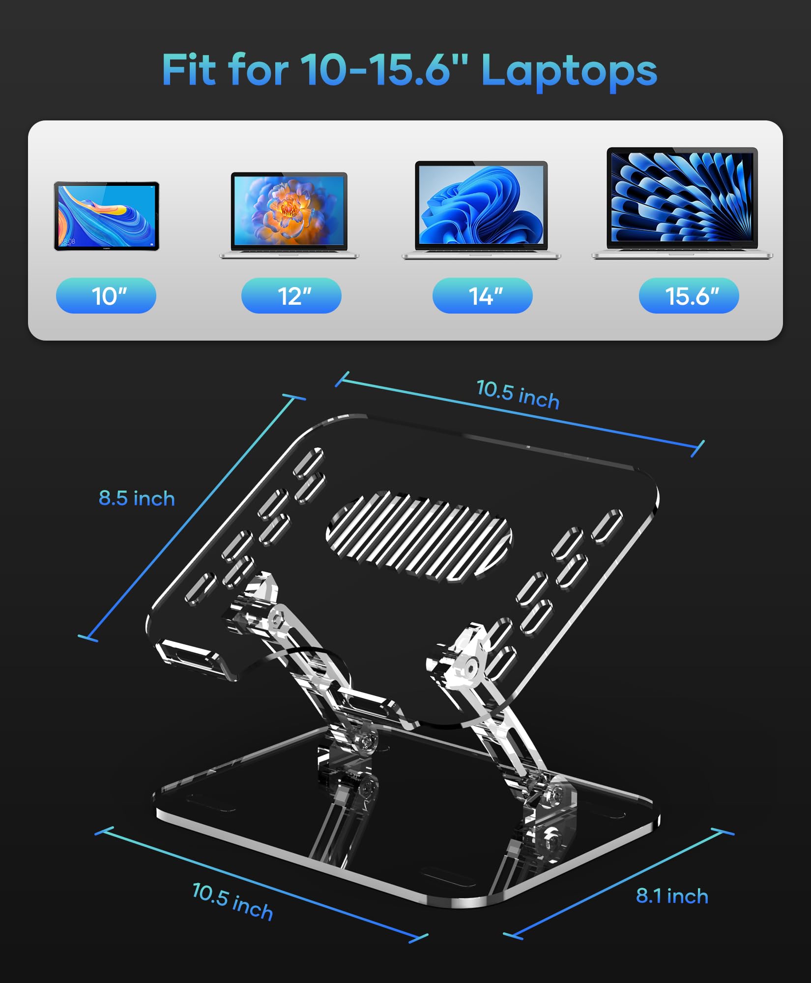 Lpoake 𝟮𝟬𝟮𝟯 𝗨𝗽𝗴𝗿𝗮𝗱𝗲𝗱 Acrylic Laptop Stand for Desk Clear Laptop Riser Adjustable Height White Computer Stand for Laptop Compatible with 10 to 15.6 Inches Laptops(Transparent)