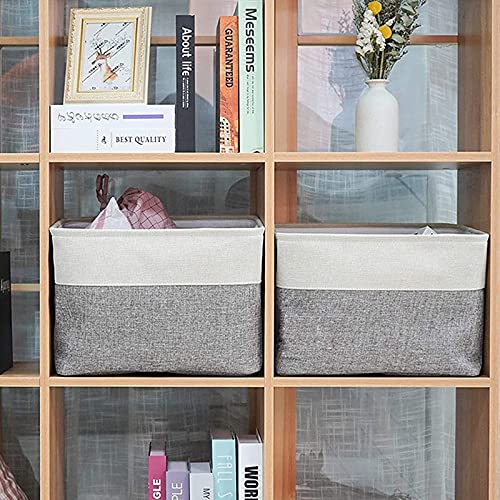 ZOOFOX 4 Pack Fabric Storage Bins, Foldable Rectangular Fabric Storage Bins with Leather Handles, Closet Baskets for Organizing Shelves, Nursery, Home, Office, 15" x 11" x 9.5"