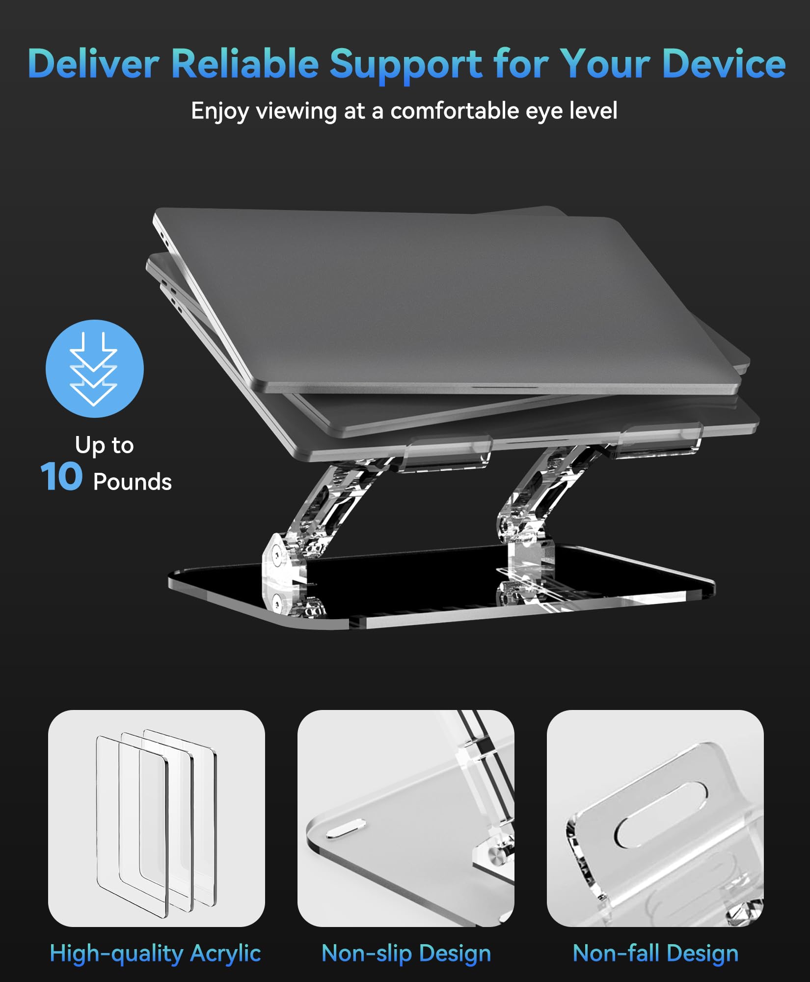 Lpoake 𝟮𝟬𝟮𝟯 𝗨𝗽𝗴𝗿𝗮𝗱𝗲𝗱 Acrylic Laptop Stand for Desk Clear Laptop Riser Adjustable Height White Computer Stand for Laptop Compatible with 10 to 15.6 Inches Laptops(Transparent)