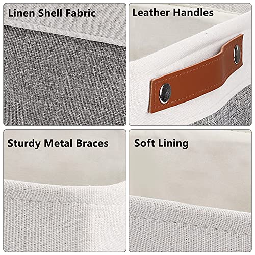 ZOOFOX 4 Pack Fabric Storage Bins, Foldable Rectangular Fabric Storage Bins with Leather Handles, Closet Baskets for Organizing Shelves, Nursery, Home, Office, 15" x 11" x 9.5"