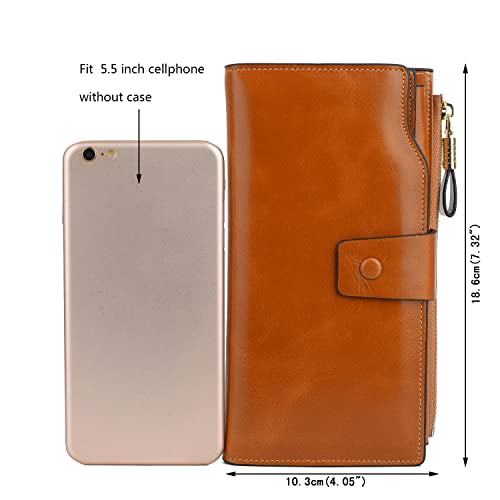 YALUXE Women's Genuine Leather Wallet RFID Blocking Multi Card Holder with Cell Phone Pocket