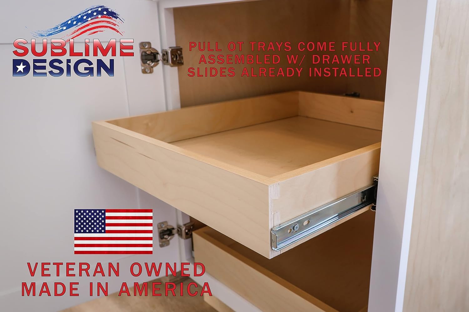 Sublime Design - Dovetail Drawer Baltic Birch Wood Pull Out Cabinet Organizer | Slide Out Drawers For Kitchen Cabinets