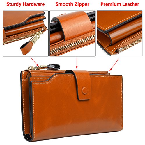 YALUXE Women's Genuine Leather Wallet RFID Blocking Multi Card Holder with Cell Phone Pocket
