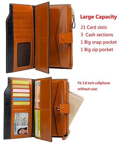 YALUXE Women's Genuine Leather Wallet RFID Blocking Multi Card Holder with Cell Phone Pocket