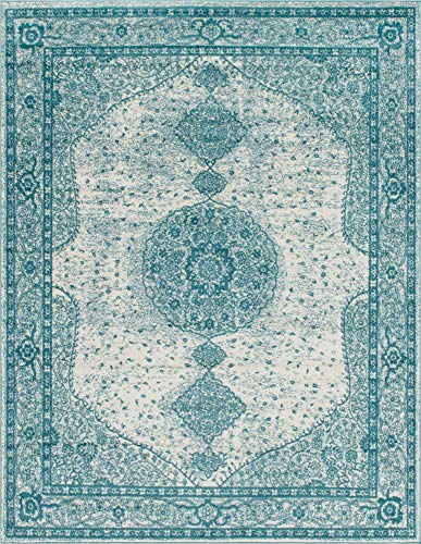 Unique Loom Bromley Collection Vintage, Medallion, Country, Traditional, Border Area Rug, 8 ft x 10 ft, Turquoise/Ivory