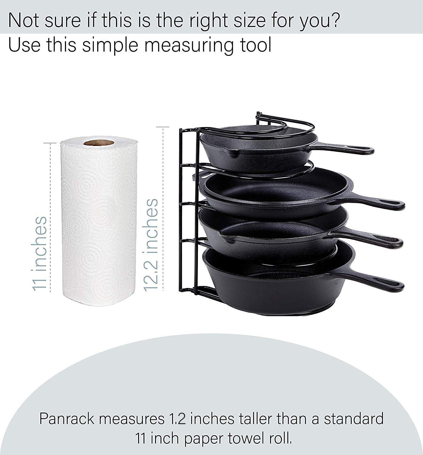Heavy Duty Pan Organizer, 5 Tier Rack - Holds up to 50 LB - Holds Cast Iron Skillets, Griddles and Shallow Pots - Durable Steel Construction - Space Saving Kitchen Storage - No Assembly Required