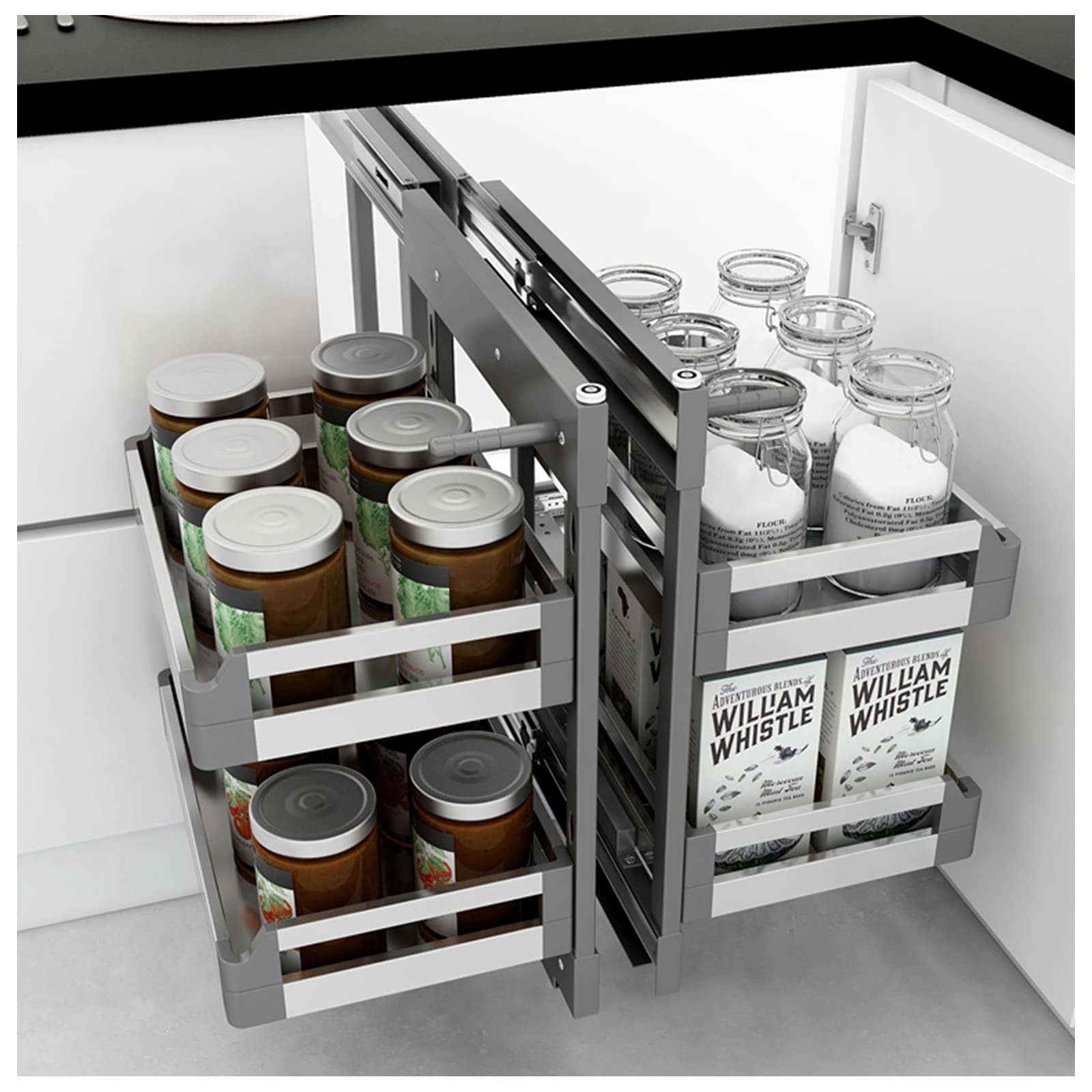 ZHIRCEKE Kitchen Blind Corner Pull Out Shelf Organiser Corner Slide Out Pan Pot Rack Shelving Unit Organizer for 900-1000mm Cabinet