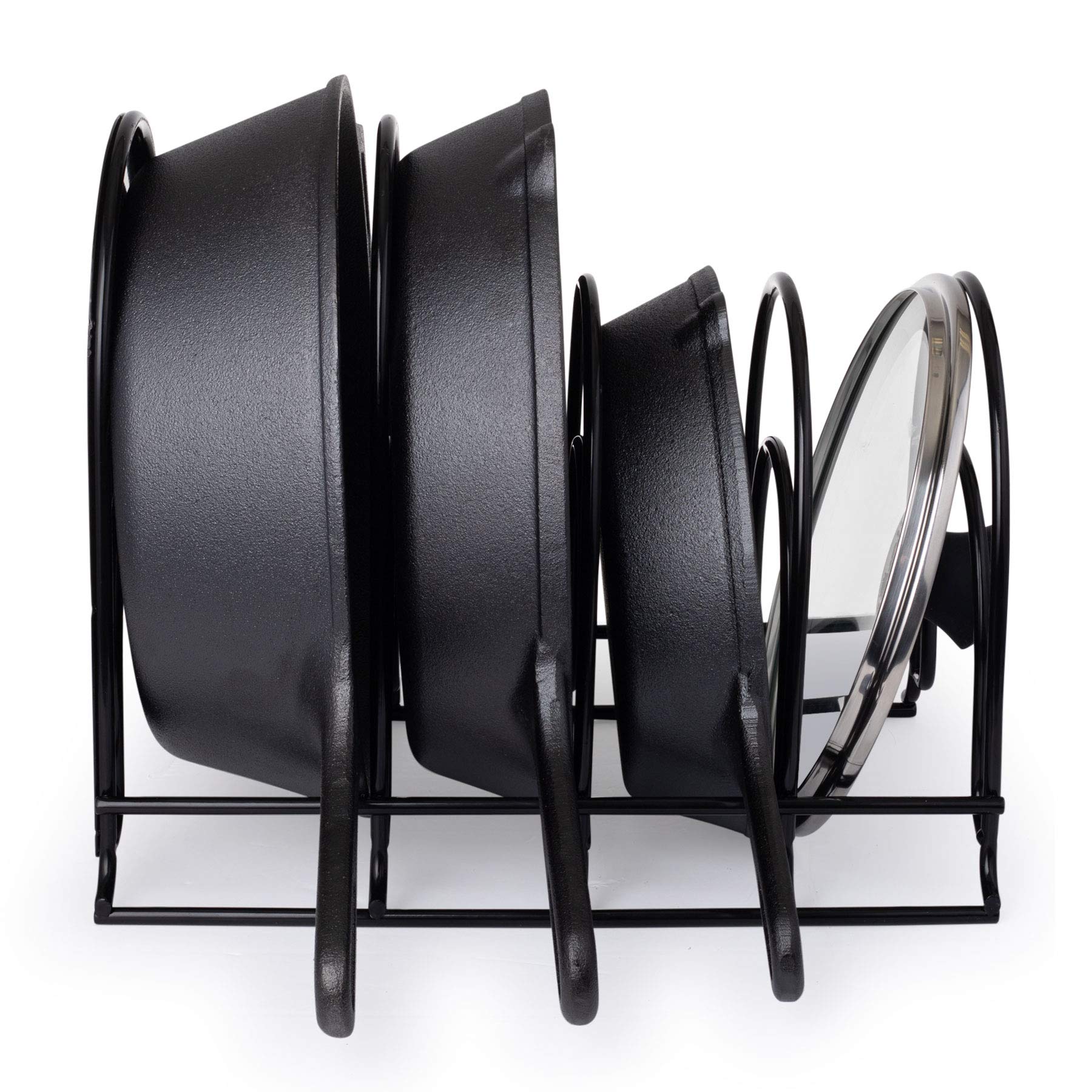 Heavy Duty Pan Organizer, 5 Tier Rack - Holds up to 50 LB - Holds Cast Iron Skillets, Griddles and Shallow Pots - Durable Steel Construction - Space Saving Kitchen Storage - No Assembly Required