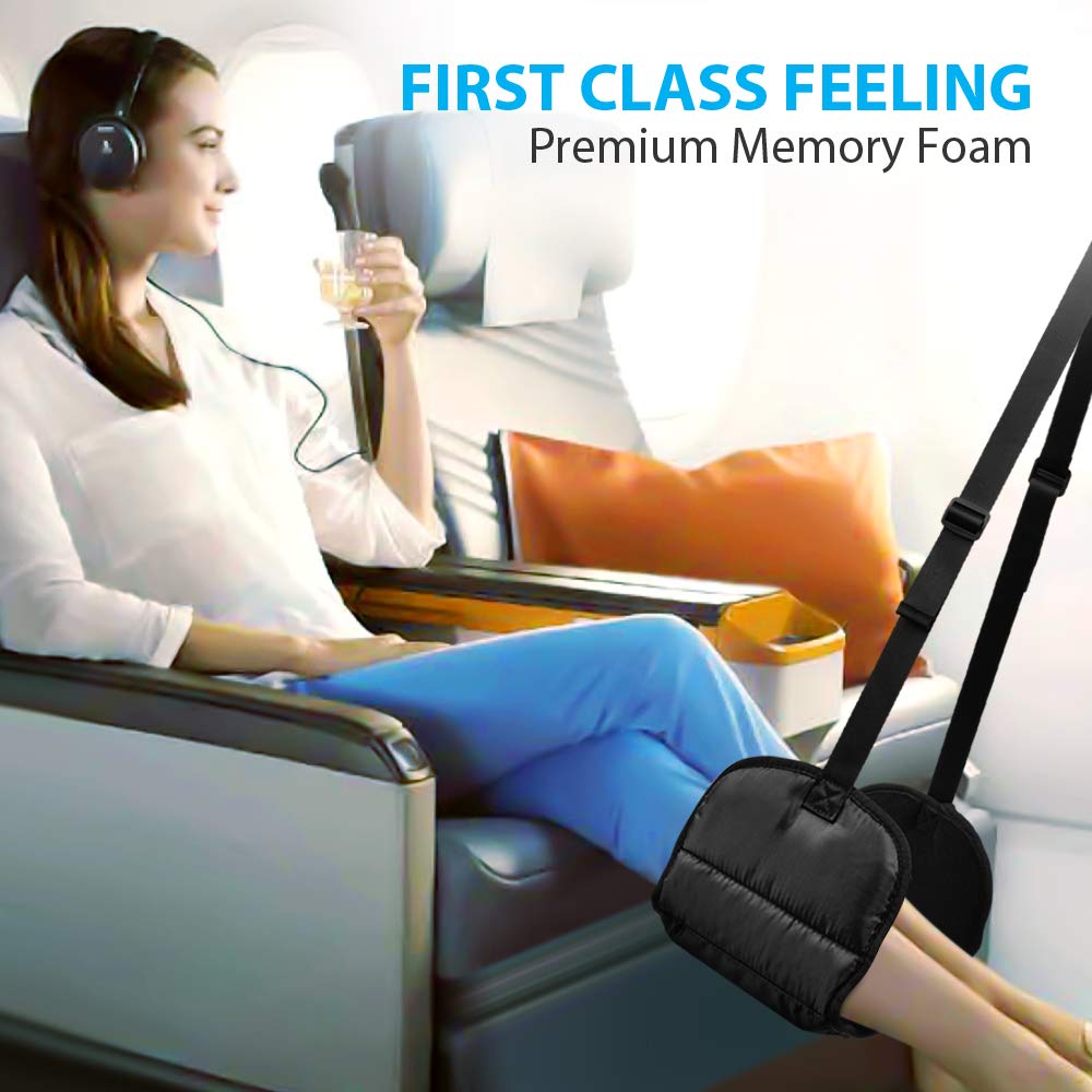 Airplane Footrest - Travel Foot Rest (Thickened Memory Foam), Airplane Travel Accessories, No Clashing Foot Hammock & Portable Plane Leg Rest, Provides Relaxation and Comfortable for Long Flight