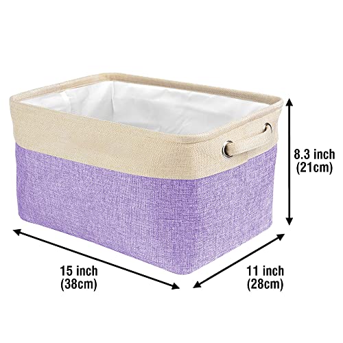 MALIHONG Personalized Foldable Storage Basket with Cute Dog Pembroke Welsh Corgi Collapsible Sturdy Fabric Pet Toys Storage Bin Cube with Handles for Organizing Shelf Home Closet, Purple and White