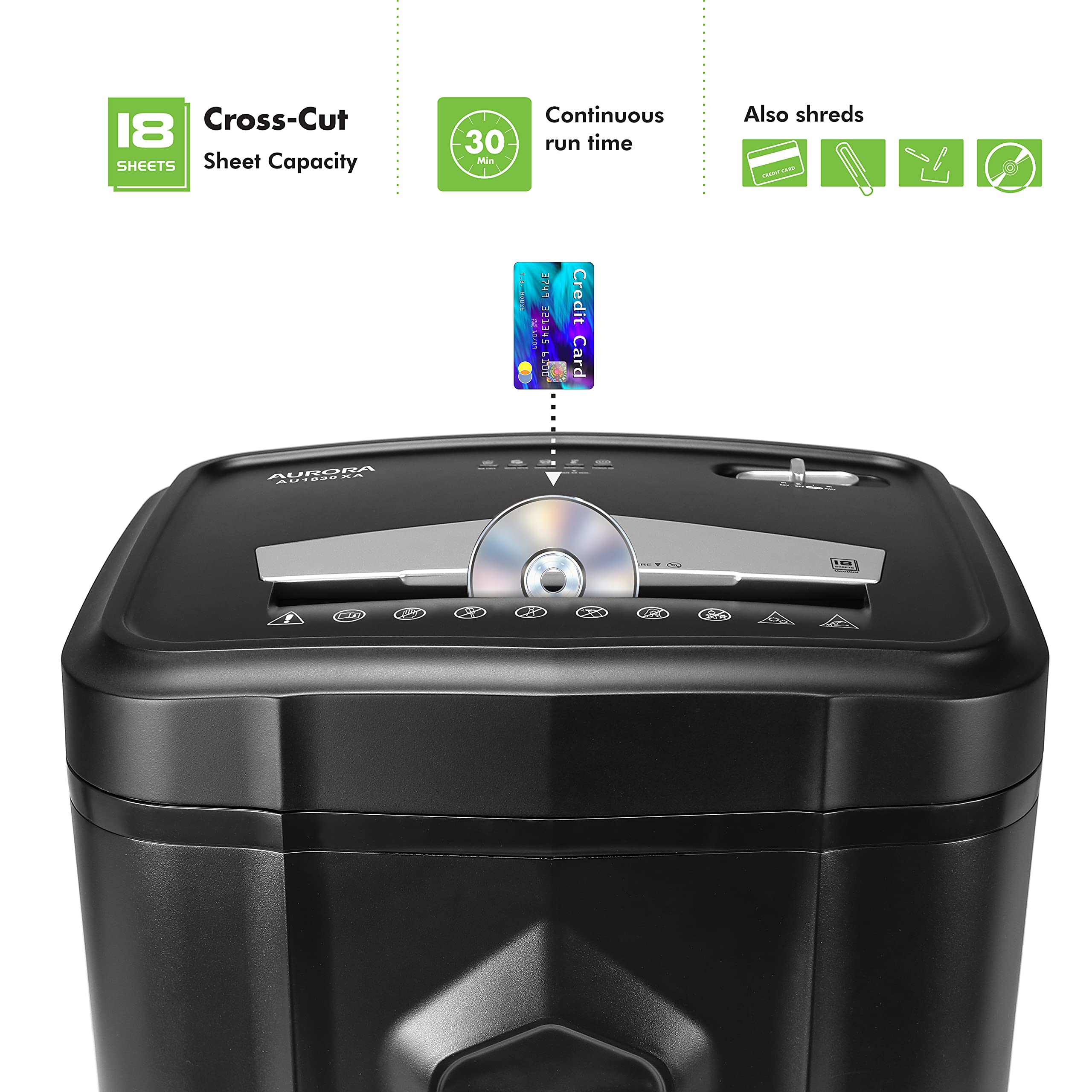 Aurora AU1830XA Heavy Duty Anti-Jam 18-Sheet Crosscut Shredder/30 Min Run Time/ 5-Gallon Pullout Basket and Casters