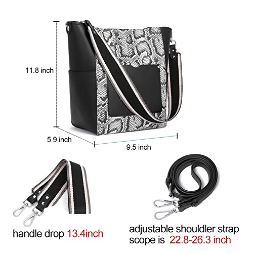 CLUCI Purses and Handbags for Women Vegan Leather Designer Tote Large Hobo Shoulder Bucket Cross-body Bag Snake Pattern with Black