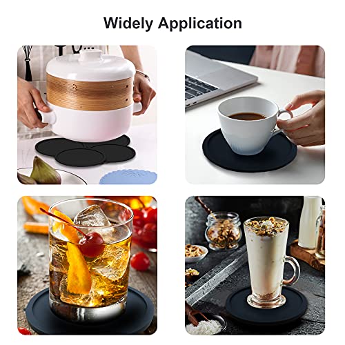 Coasters for Drinks-Anti-Slip Durable Reusable Drink Coasters Set,Non Slip Cup Coasters Silicone Coasters Fit Coffee Table Desk Beverage Bar Protect Desk from Heat and Scratch Damage(4 Pack,Black)