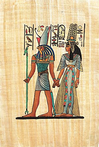 NileCart Collection of 4 sheets Egyptian papyrus paintings Original Hand Painted Papyrus Paper Ancient Egyptian size 9x13 in. handmade in Egypt. (Kings & Queens Collection)