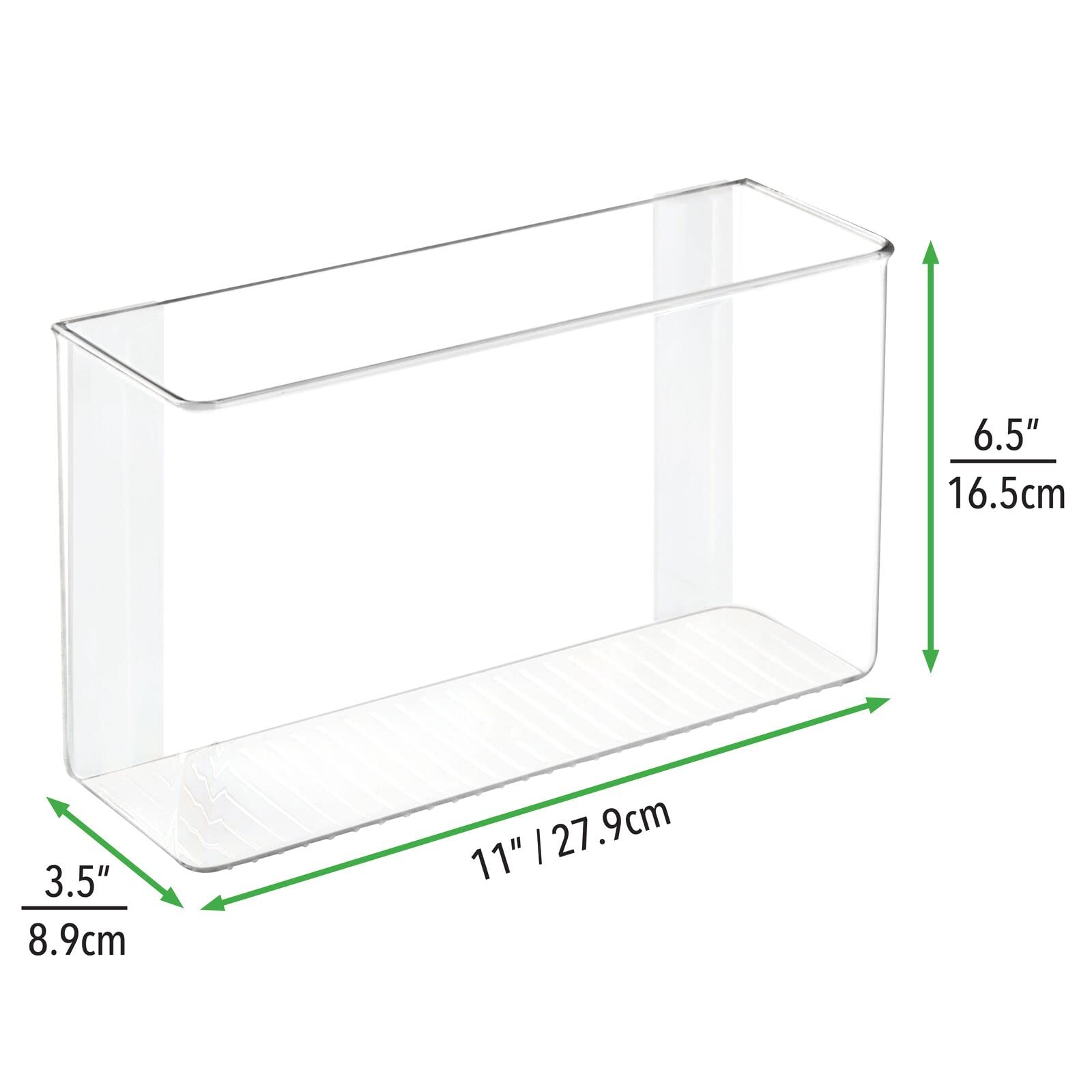 mDesign Plastic Adhesive Mount Storage Organizer Container for Kitchen or Pantry Wall Organization - Space Saving Holder for Sandwich Bags, Foil - 11" Wide - Ligne Collection - 2 Pack - Clear